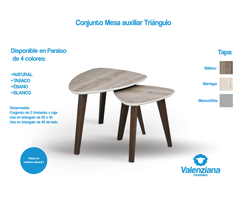 Mesa auxiliar Triángulo (x2) – Valenziana Av Belgrano