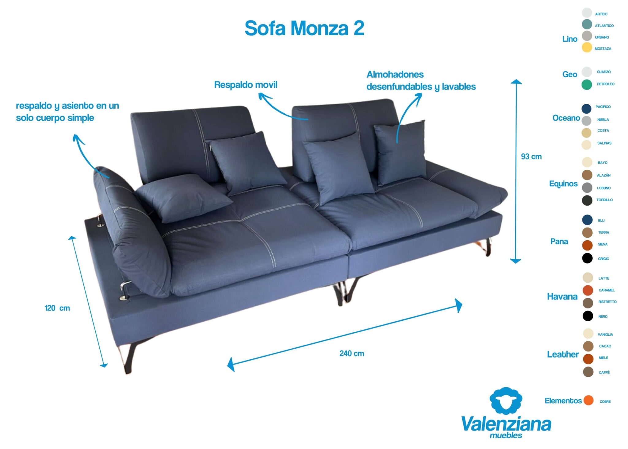 Sofá Monza 2 Módulos 240×120 – Valenziana Av Belgrano
